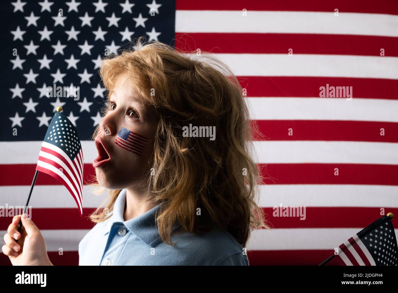 Child with american flag, independence day 4th of july. United States ...