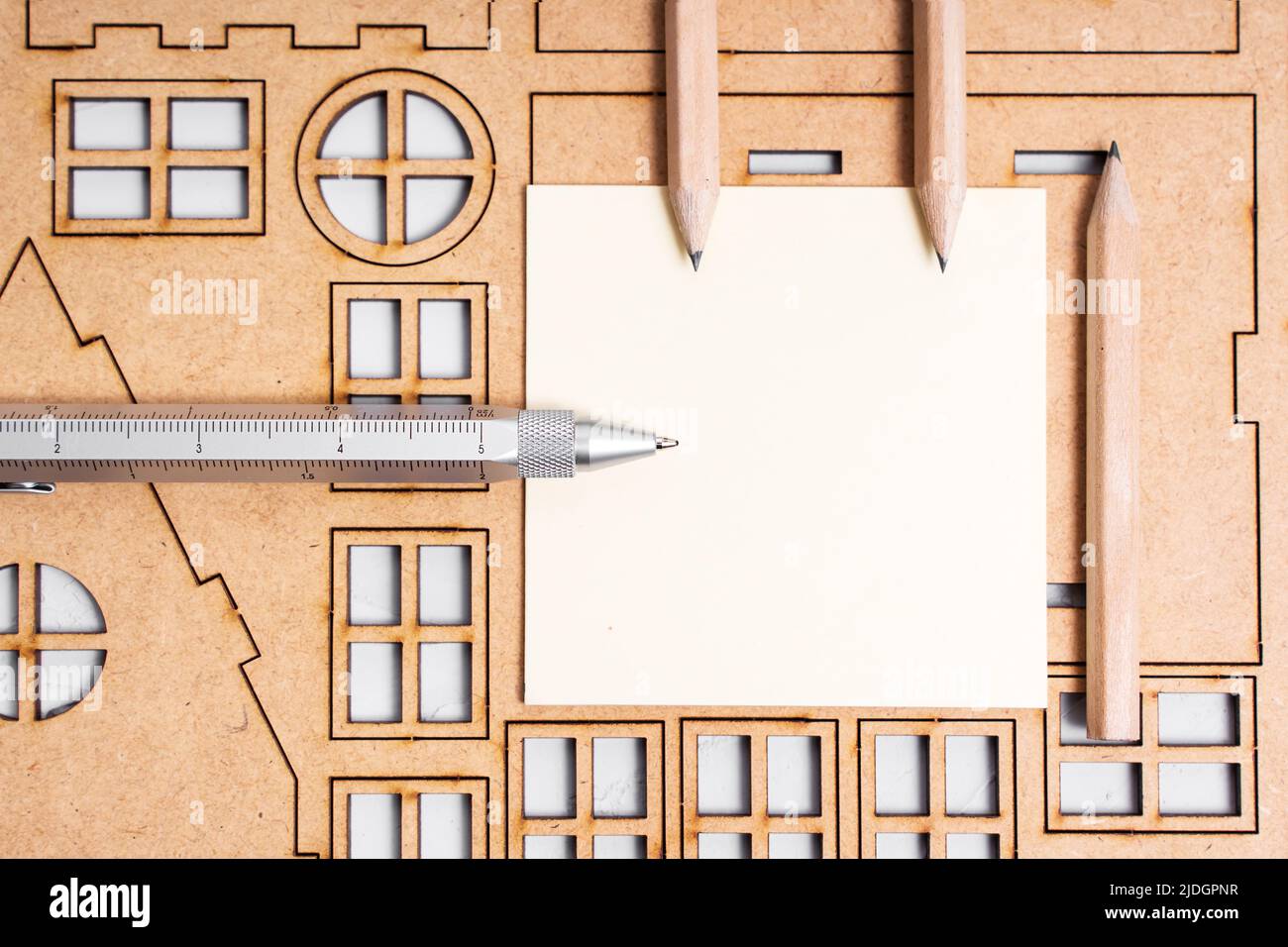 House engineering background arranged from a flat toy house kit, paper ...
