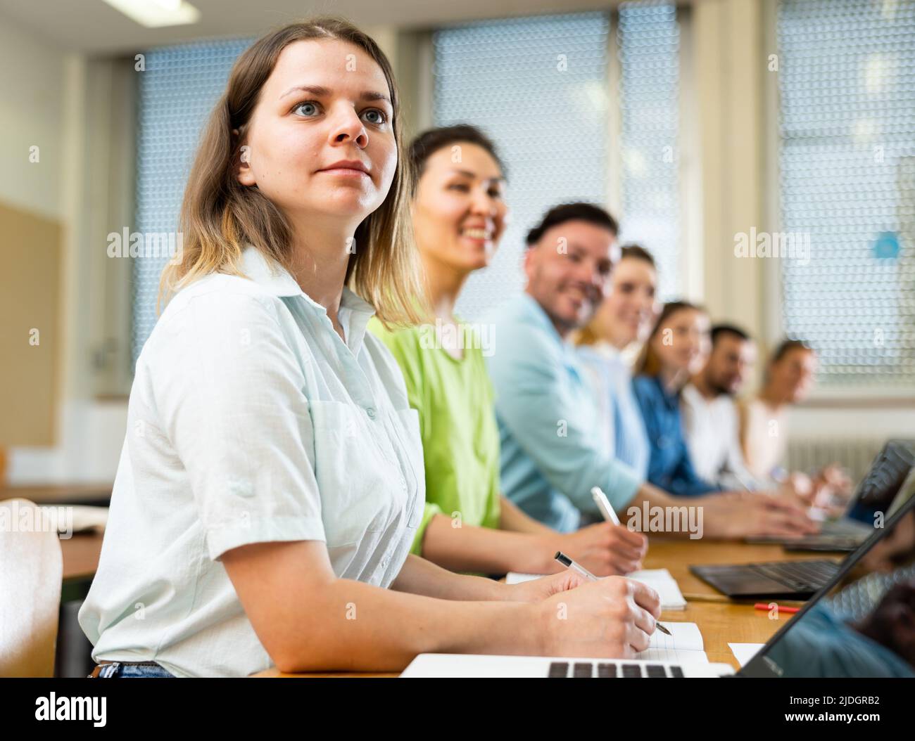 Portrait of a girl student studying during and writing a synopsis Stock ...