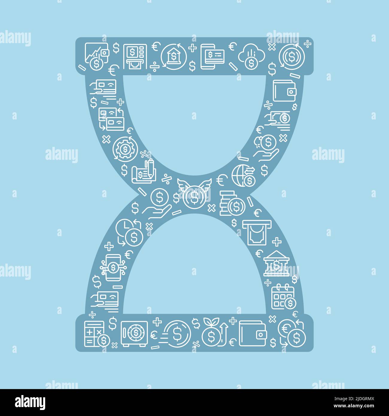 Hourglass shaped concept filled with editable linear icons Stock Vector ...