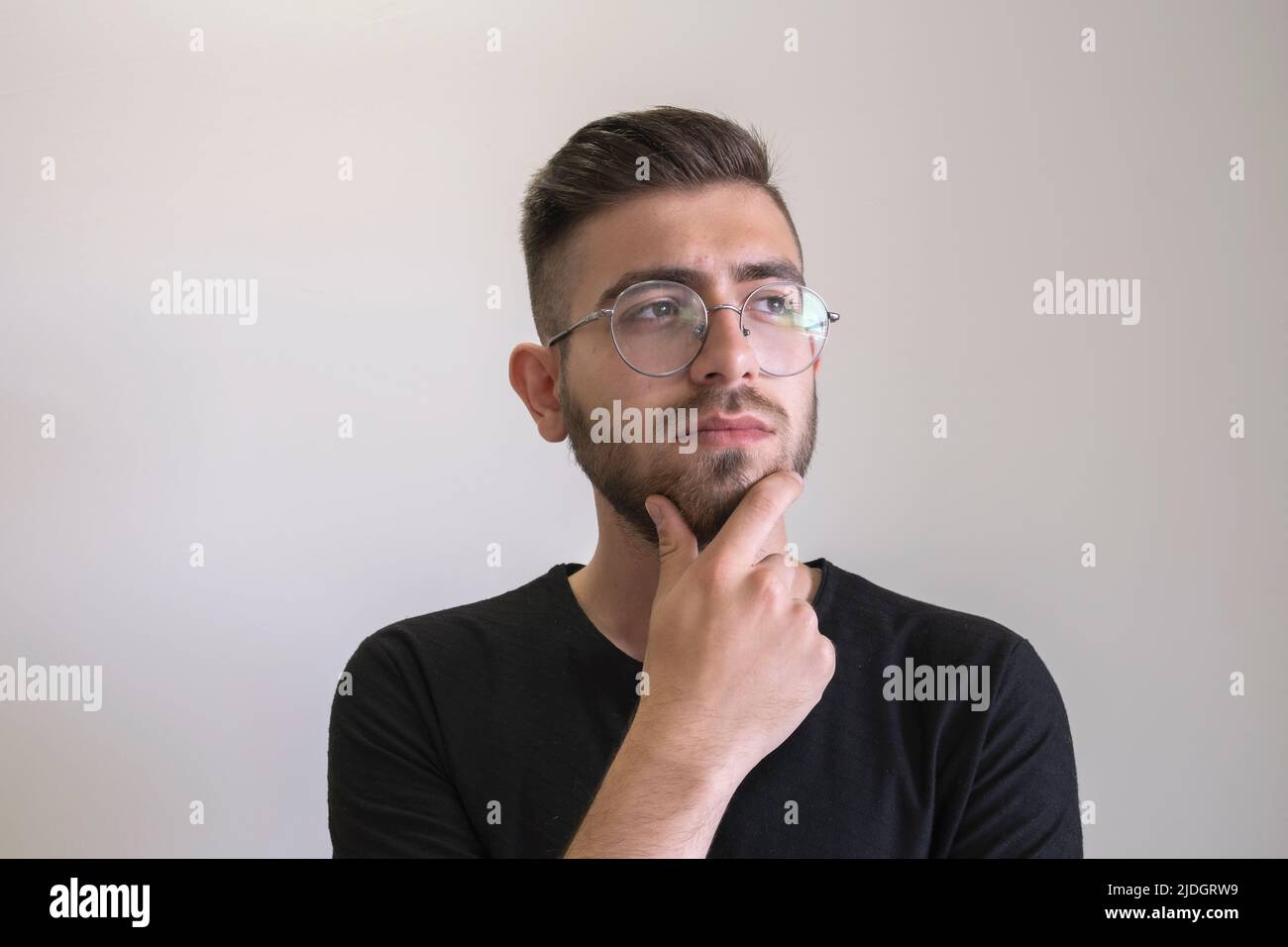 Teenager thinking, thoughtful caucasian brown haired teenager thinking ...