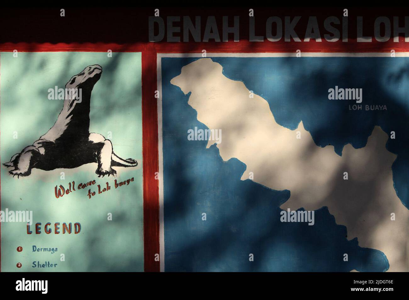 An information board showing map of Loh Buaya and Rinca Island, a part ...