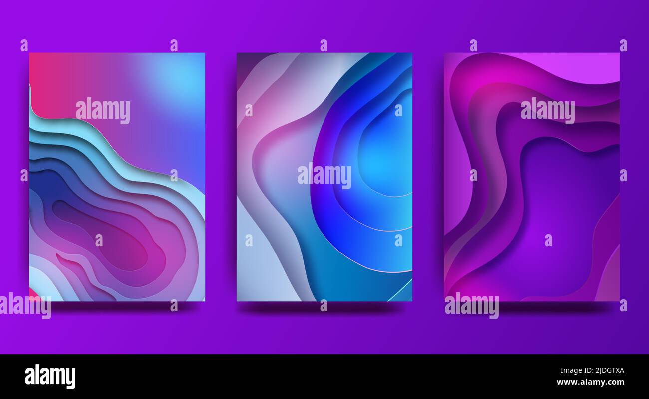 A4 abstract colored 3d paper illustration set. Contrasting colors ...