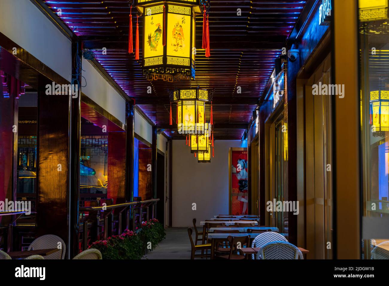 The famous illuminated lanterns display inside of Yu Yuan, Yu Garden ...