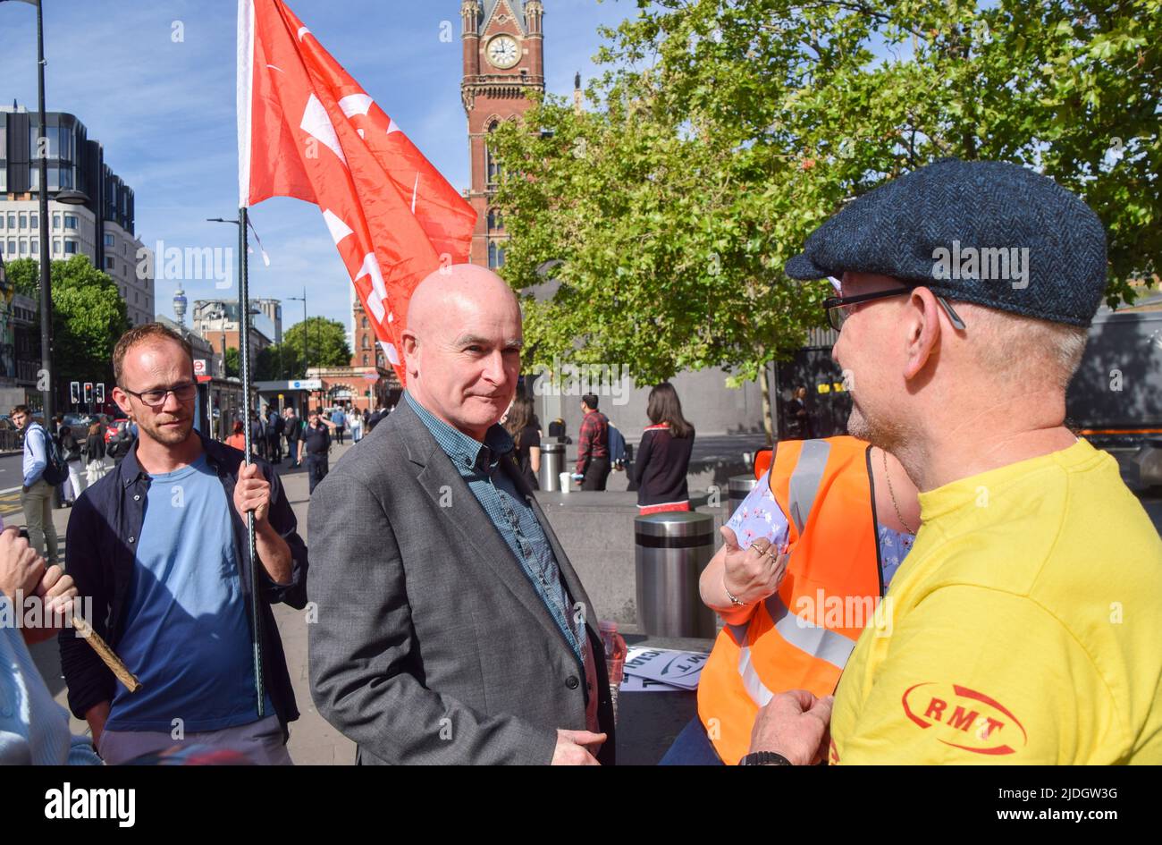 London, UK. 21st June 2022. RMT union general secretary Mick Lynch ...