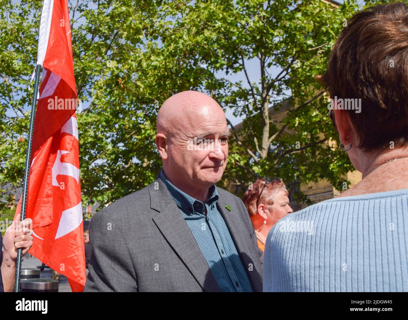 London, UK. 21st June 2022. RMT union general secretary Mick Lynch ...