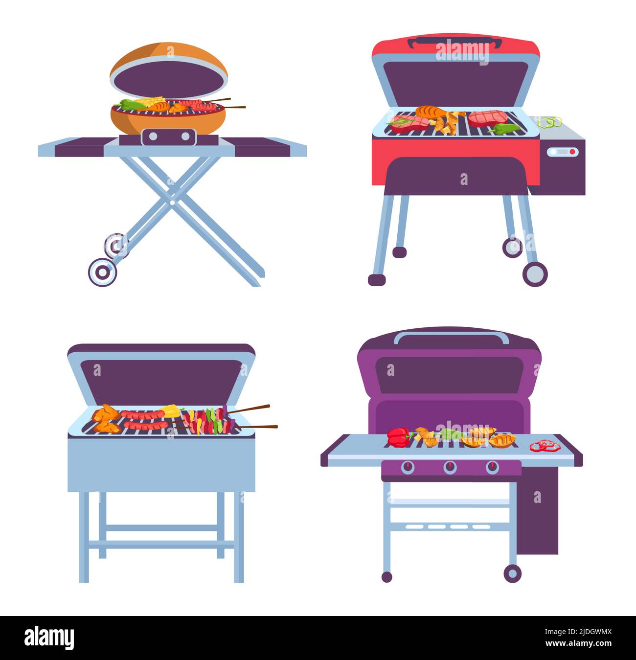 Cartoon barbeque grills collection to cook meat Stock Vector Image ...