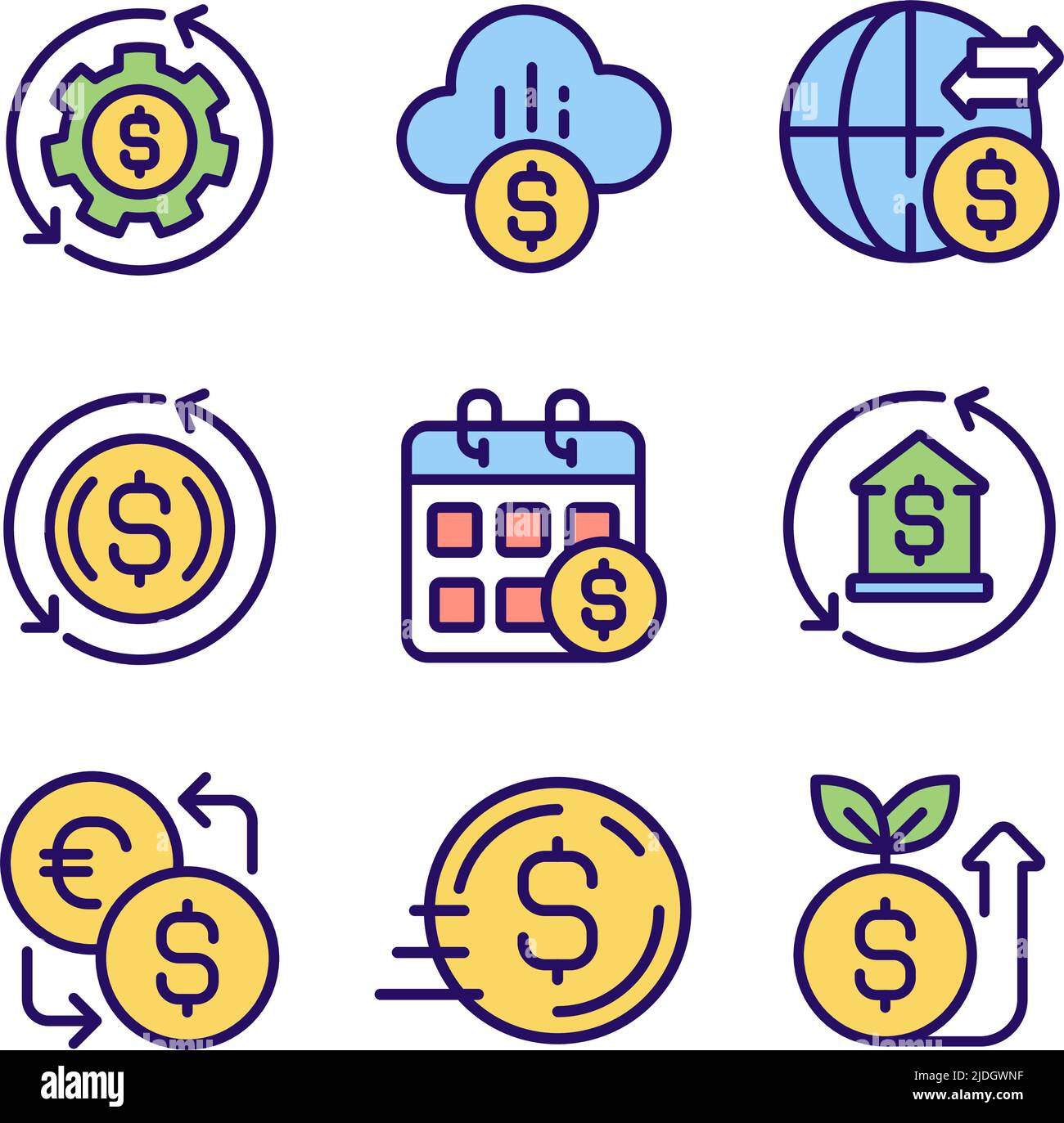 Financial operations pixel perfect RGB color icons set Stock Vector ...