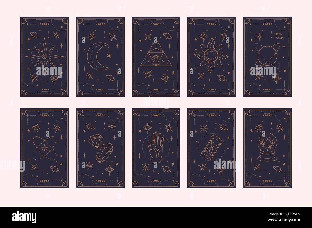 Tarot cards deck set. Esoteric elements collection on white. Magic ...
