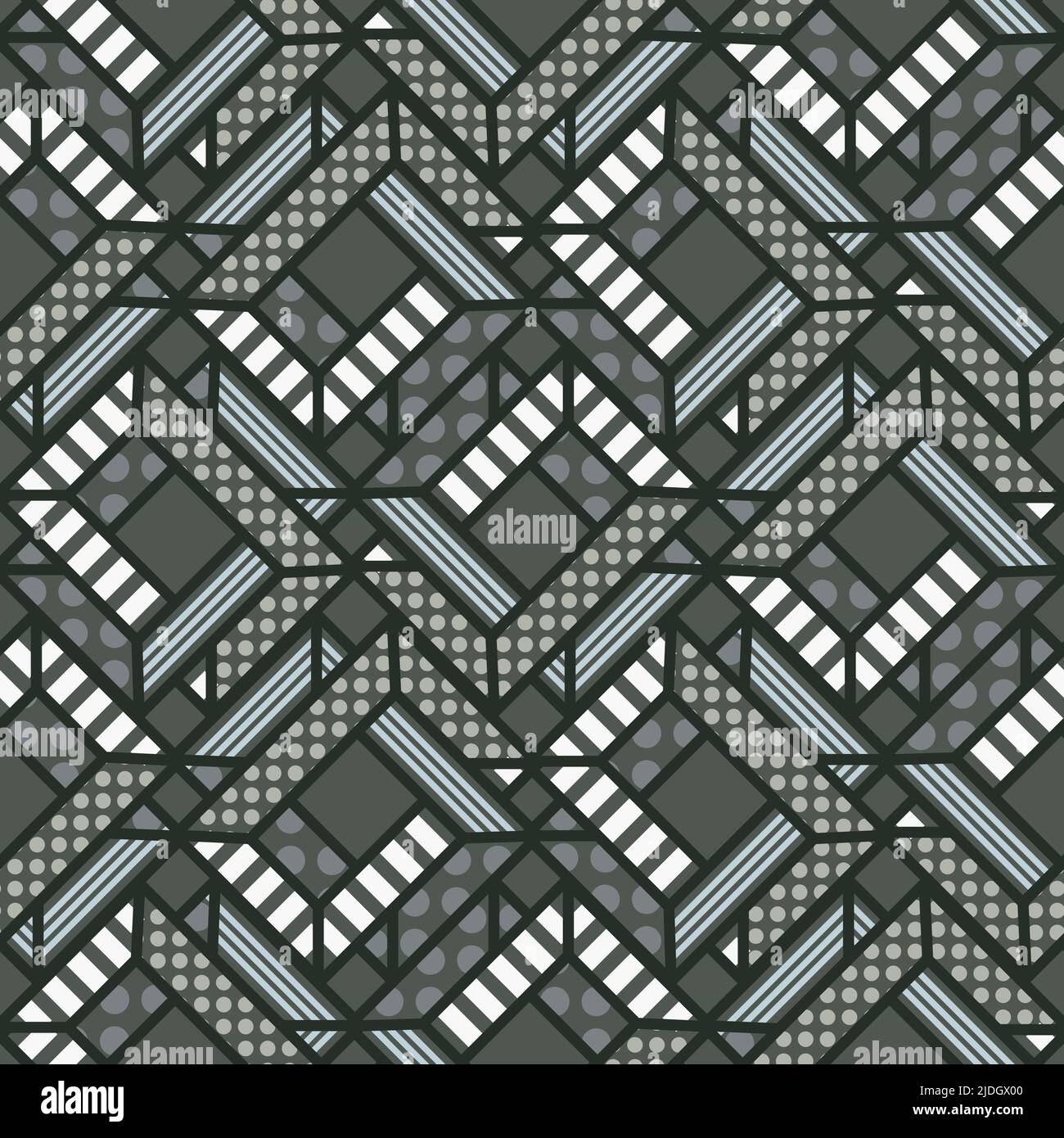 Geometric Intertwined Shapes Green Seamless Pattern Abstract Tileable Background Stock Vector