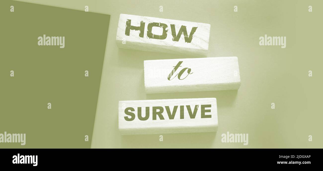How to Survive words on wooden blocks. Surviving in wild nature concept ...