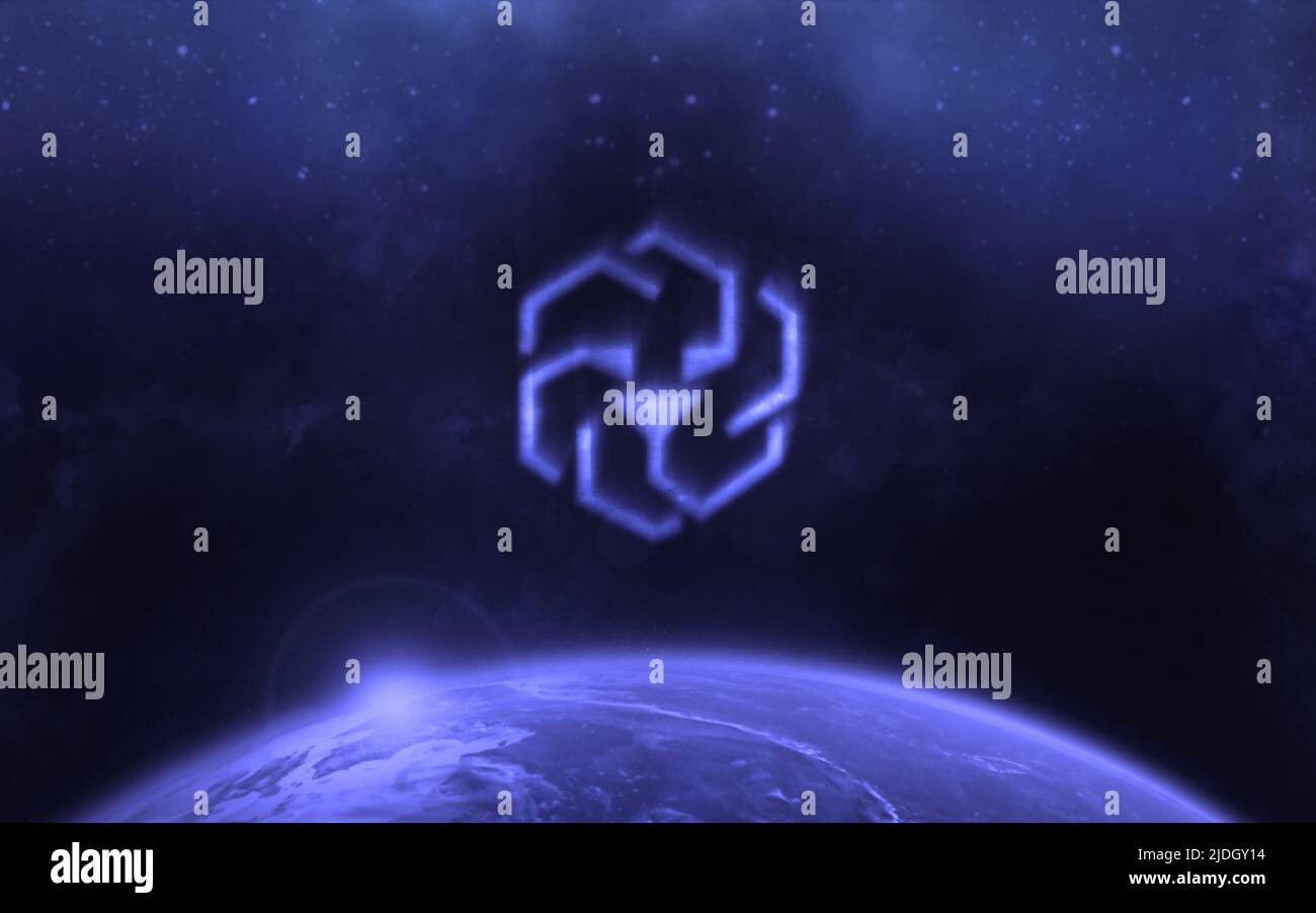 3D rendering cryptocurrency unus coin on colorful background ...