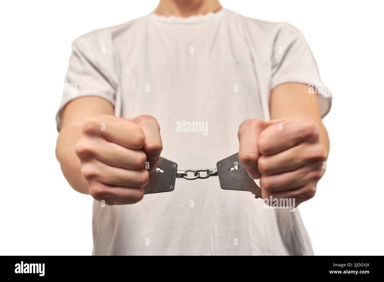 Hands of criminal in handcuffs, arrest of dangerous criminal isolated ...