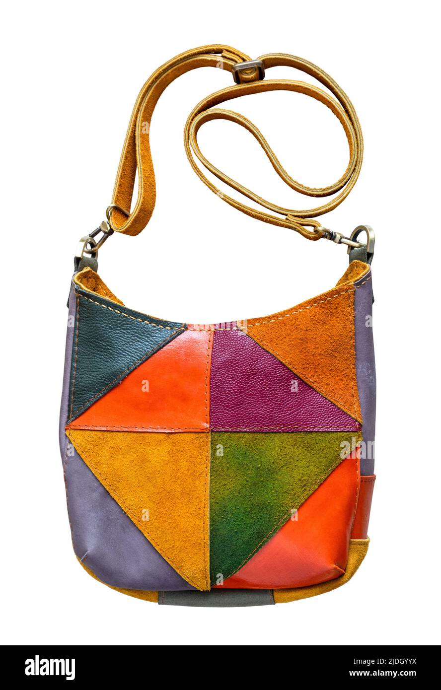 patchwork crossbody bag hand sewn from suede and leather cutout on ...
