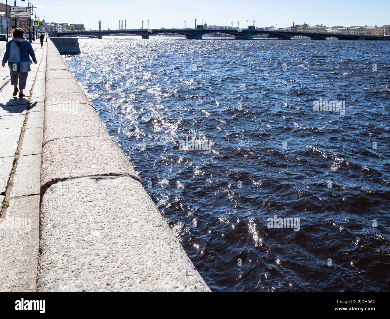 Angliskaya Embankment and Annunciation Bridge on Great Neva river in ...