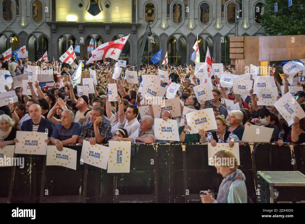 Tbilisi, Georgia. 20th June, 2022. Pro EU protesters hold placards ...
