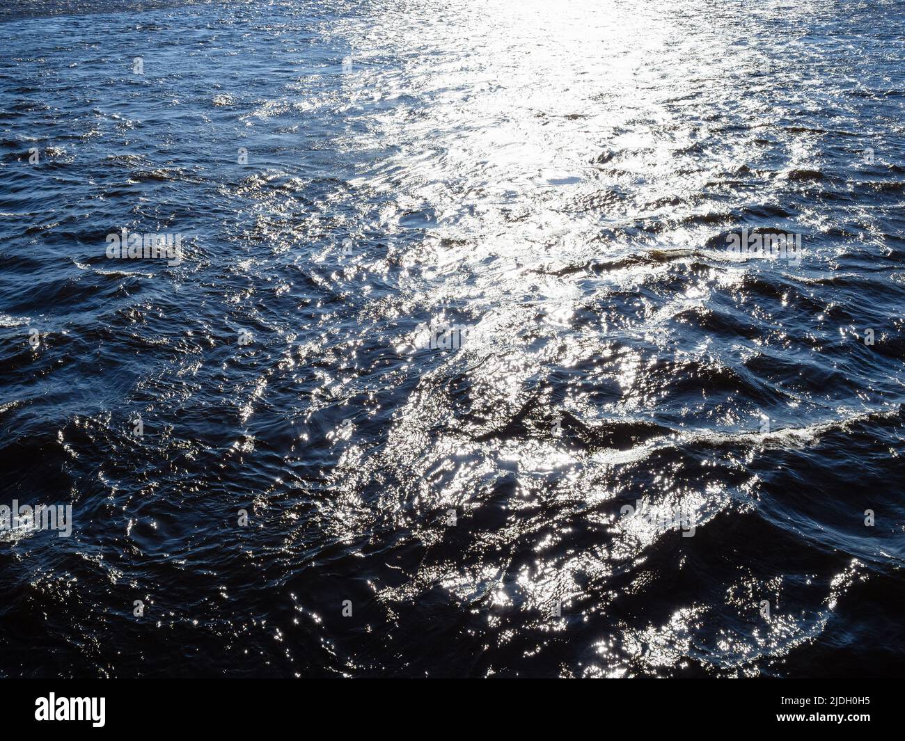 sun glare on water surface of Great Neva river on sunny May day Stock ...