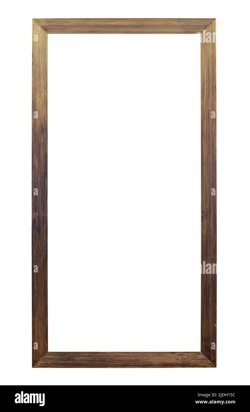 blank vertical narrow brown picture frame cutout on white background ...