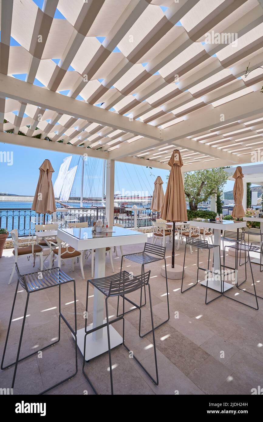 Summer terrace of street restaurant and sea view Stock Photo - Alamy