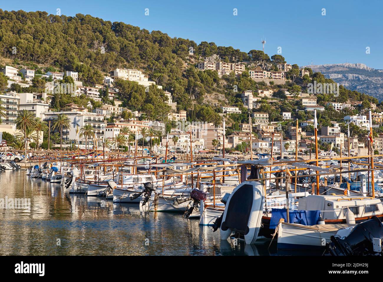 Traditional balearic boats, llauts. Soller harbor Mallorca, Spain Stock ...