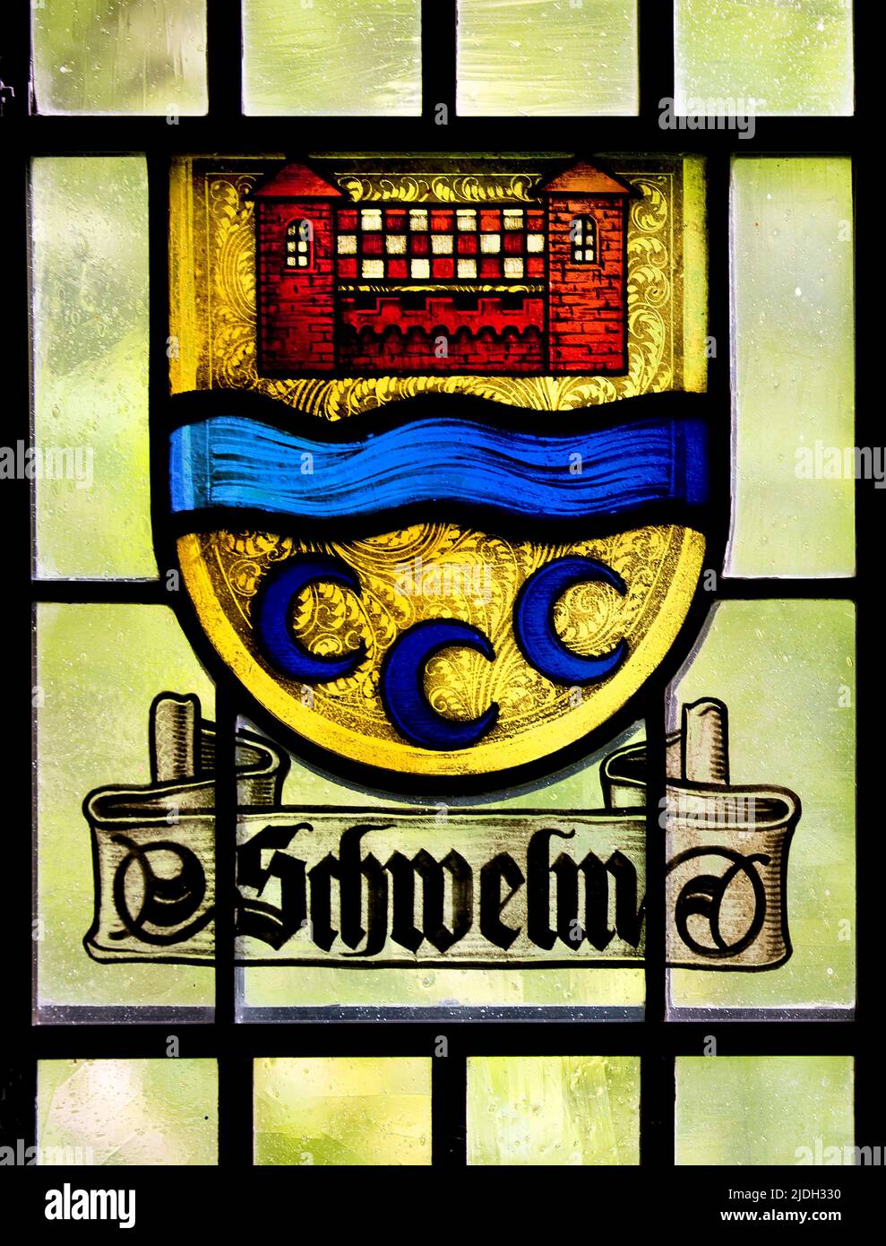 historical coat of arms glass pane of Schwelm, Germany, North Rhine ...