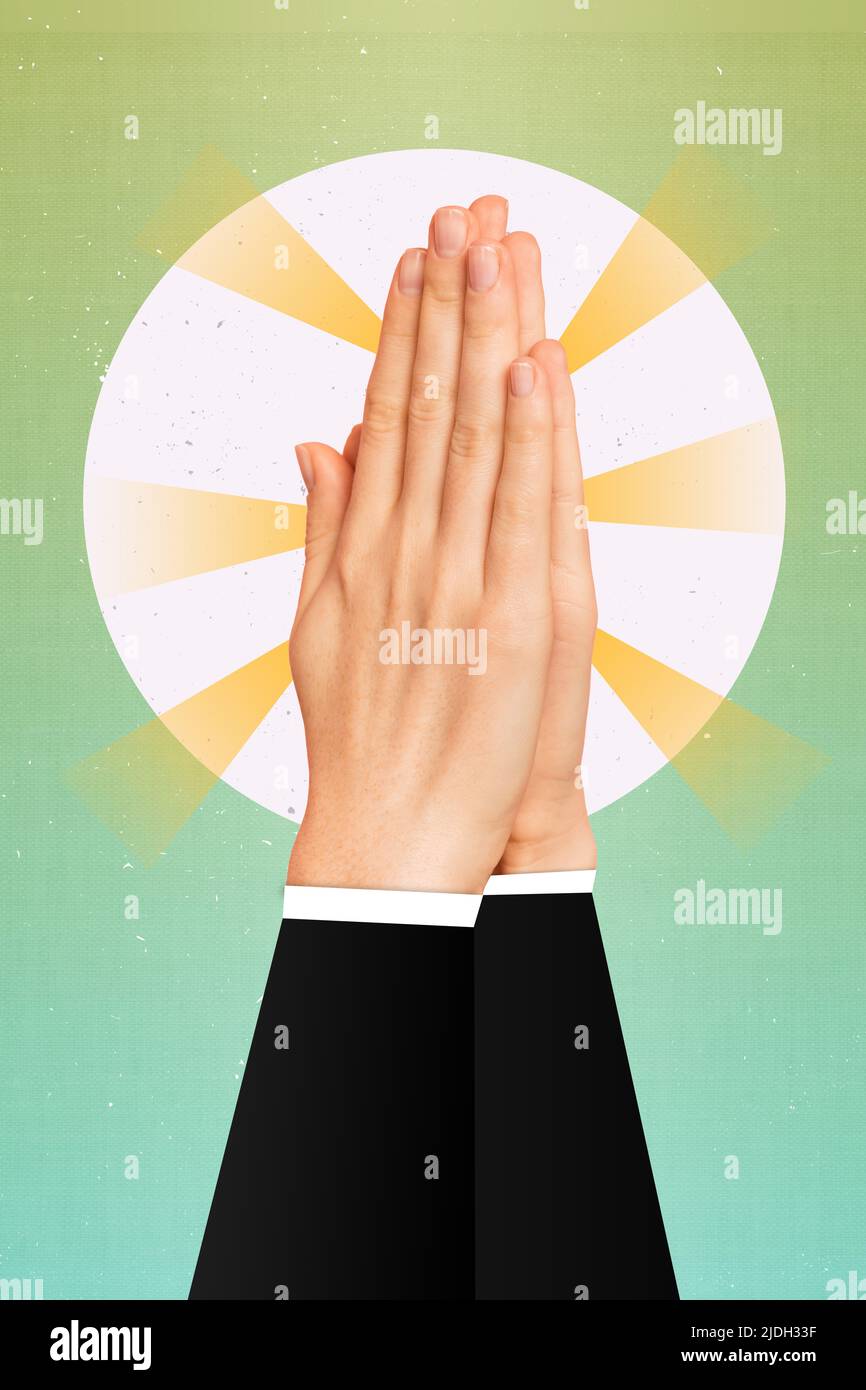 Collage poster of male female person praying sign ask god peace safe ...