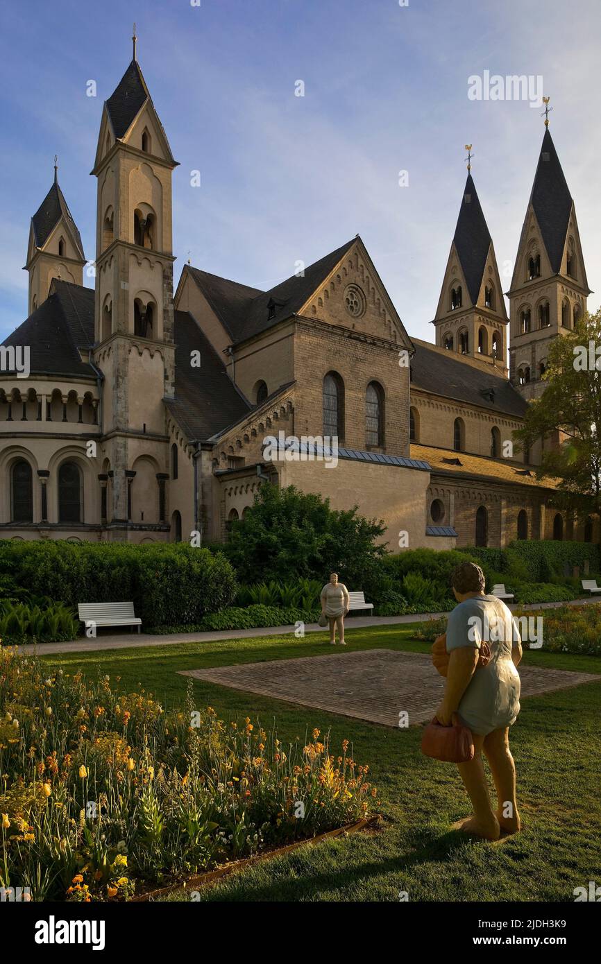 Flower yard and Basilica of St. Castor with two sculptures from the ...