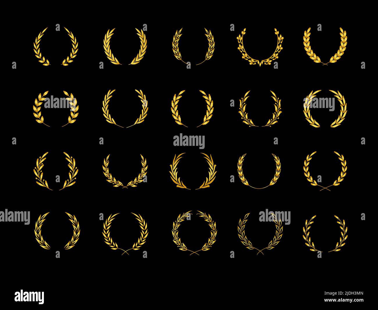 Golden laurel wreath. Winner award emblem with florist ornamental ... Golden laurel wreath. Winner award emblem with florist ornamental ...