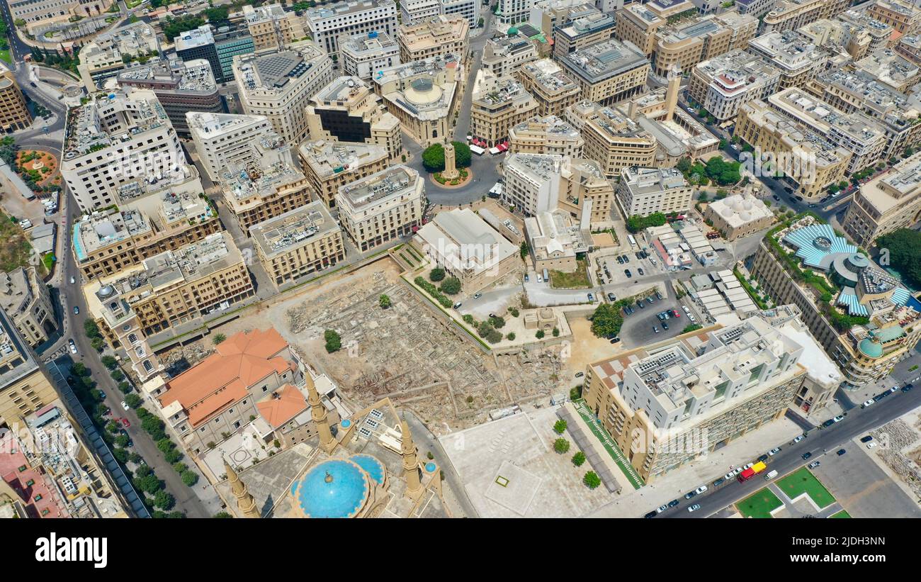 Beirut drone aerial top view with streets and roofs, Middle East ...
