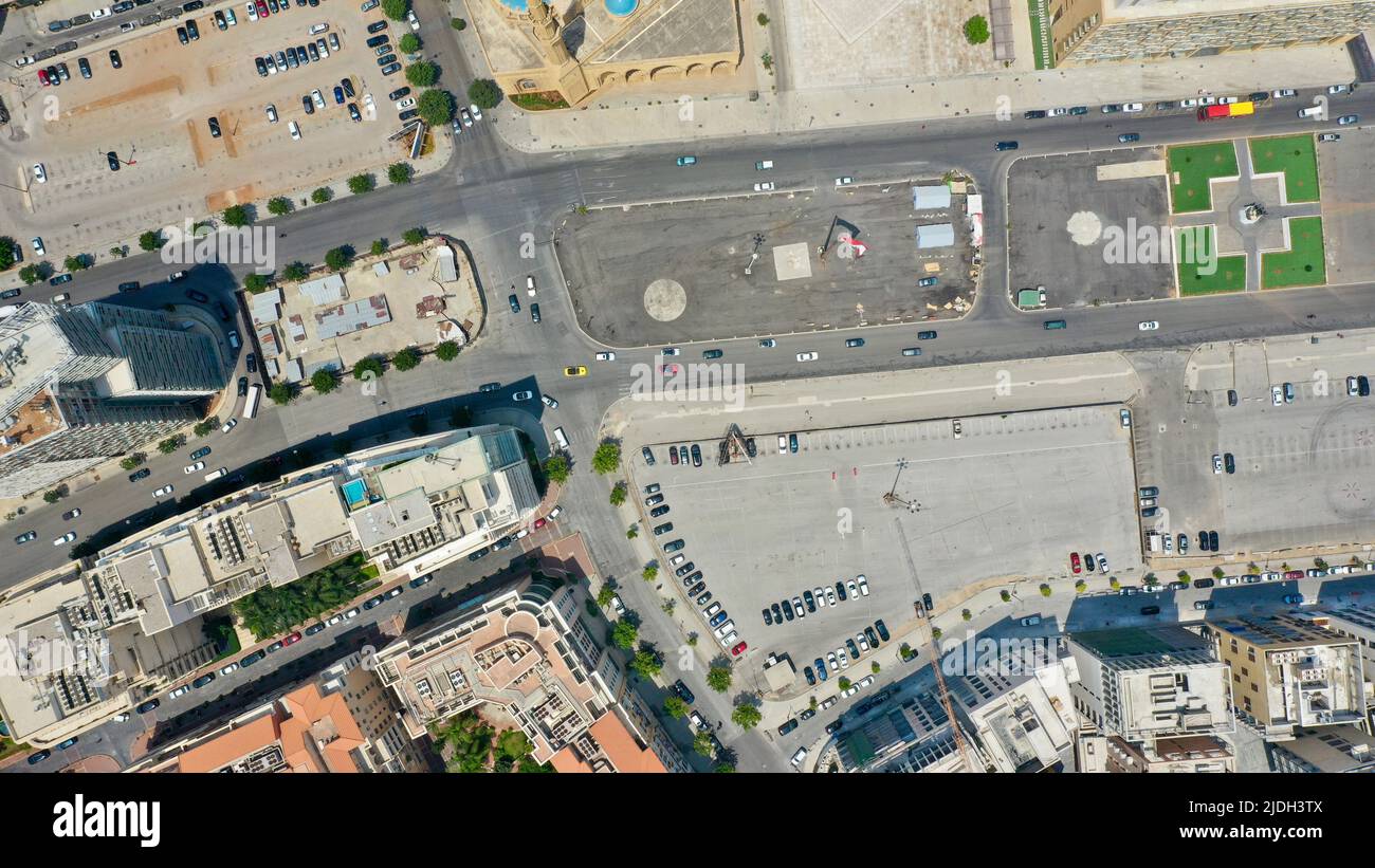 Beirut drone aerial top view with streets and roofs, Middle East ...