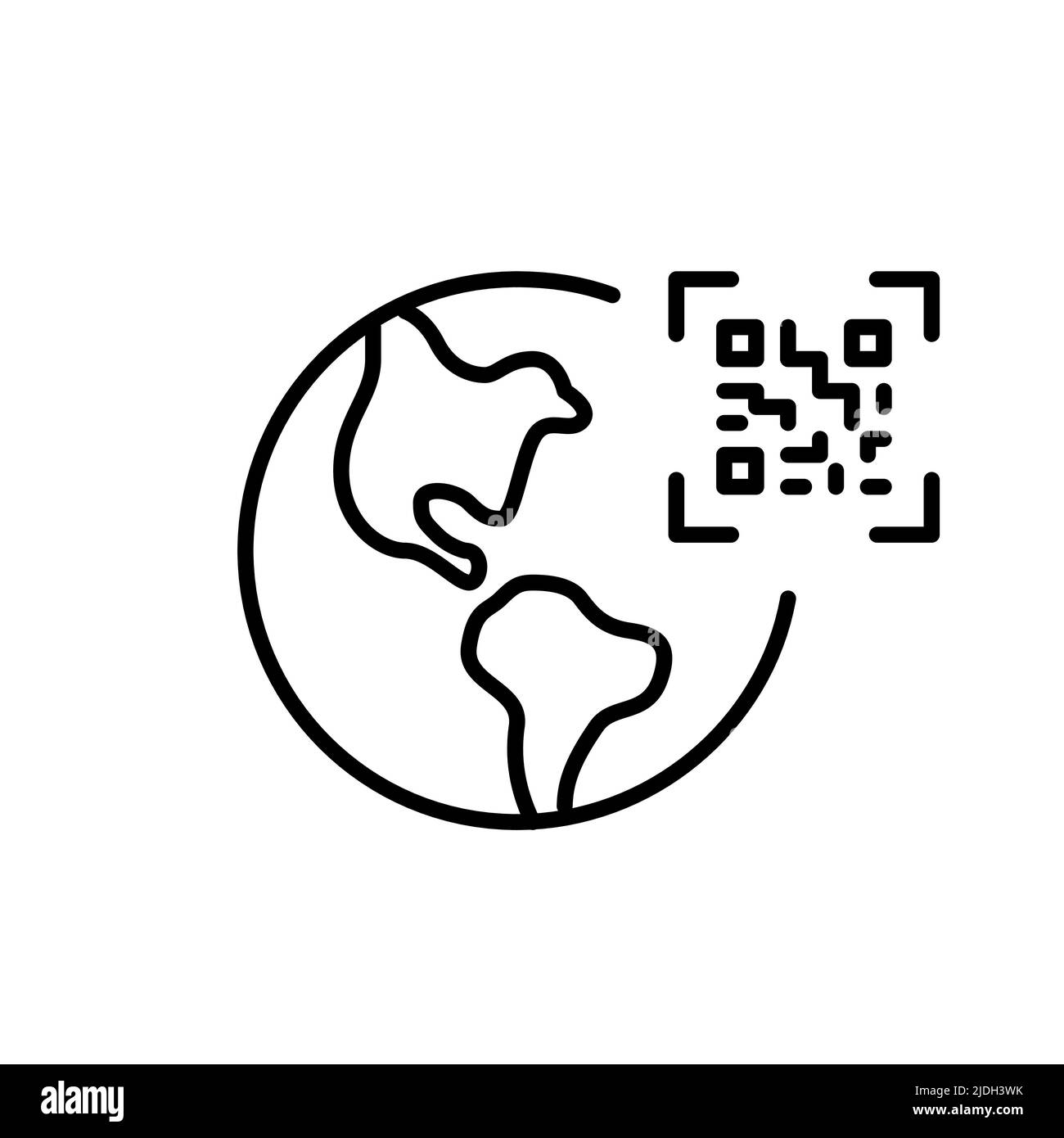 QR code on a globe. Global payment services. Pixel perfect, editable ...