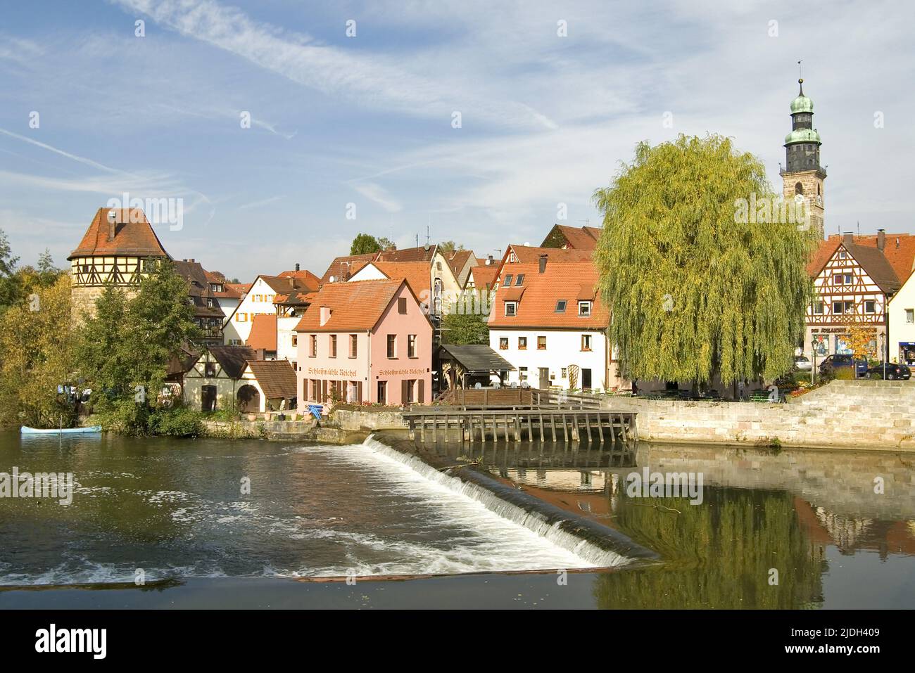 Medieval old town of Lauf an der Pegnitz with river Pregnitz, Germany ...