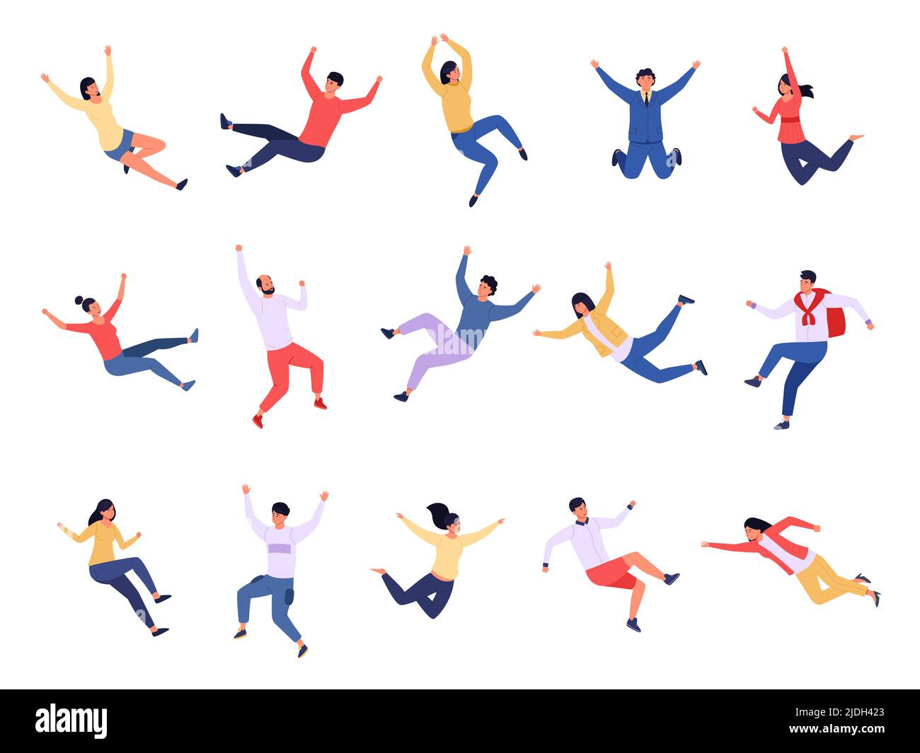 Flying people. Floating and falling characters, dream and imagination ...