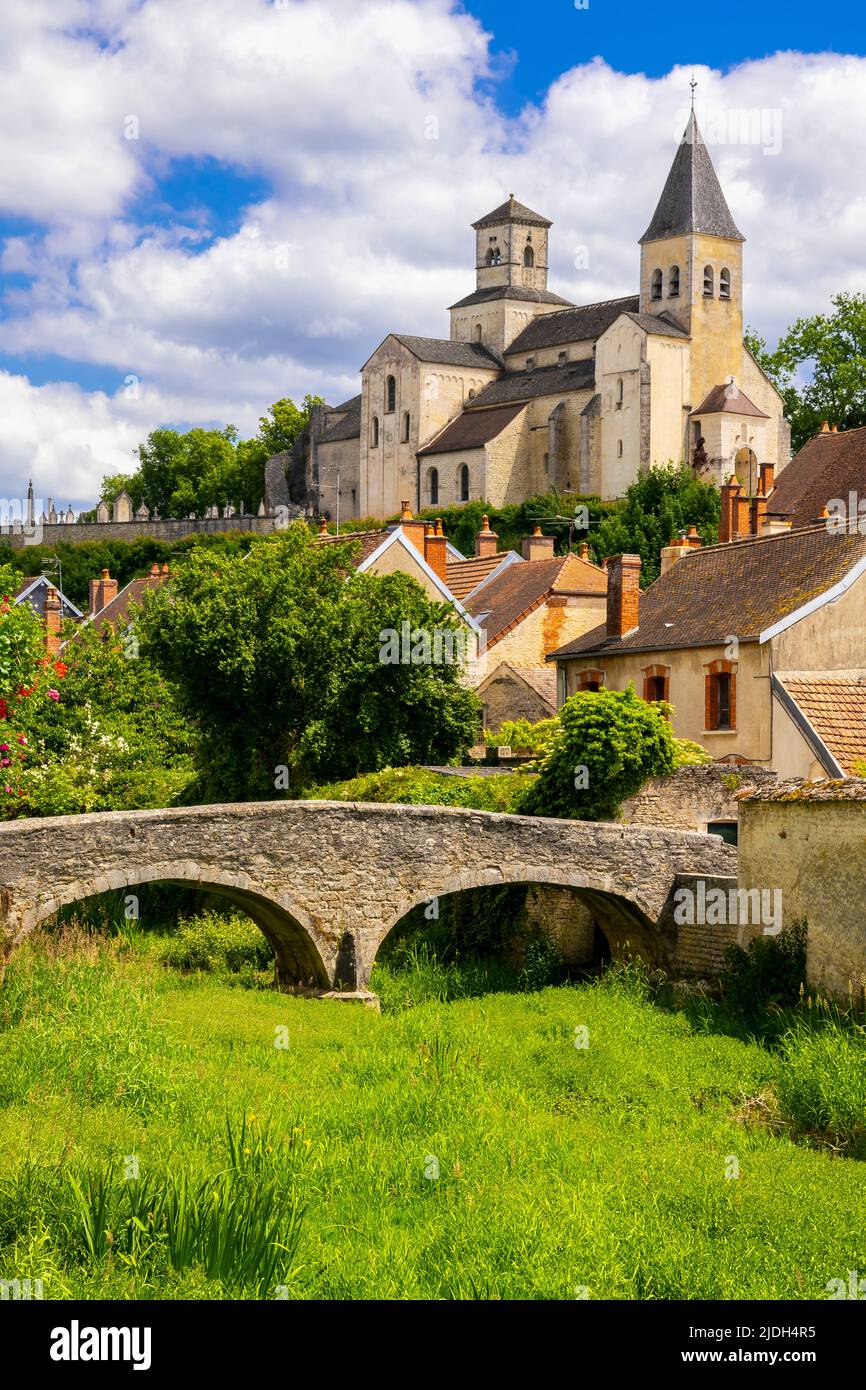 The Pertuis-au-Loup bridge over the River Seine and the church Saint ...