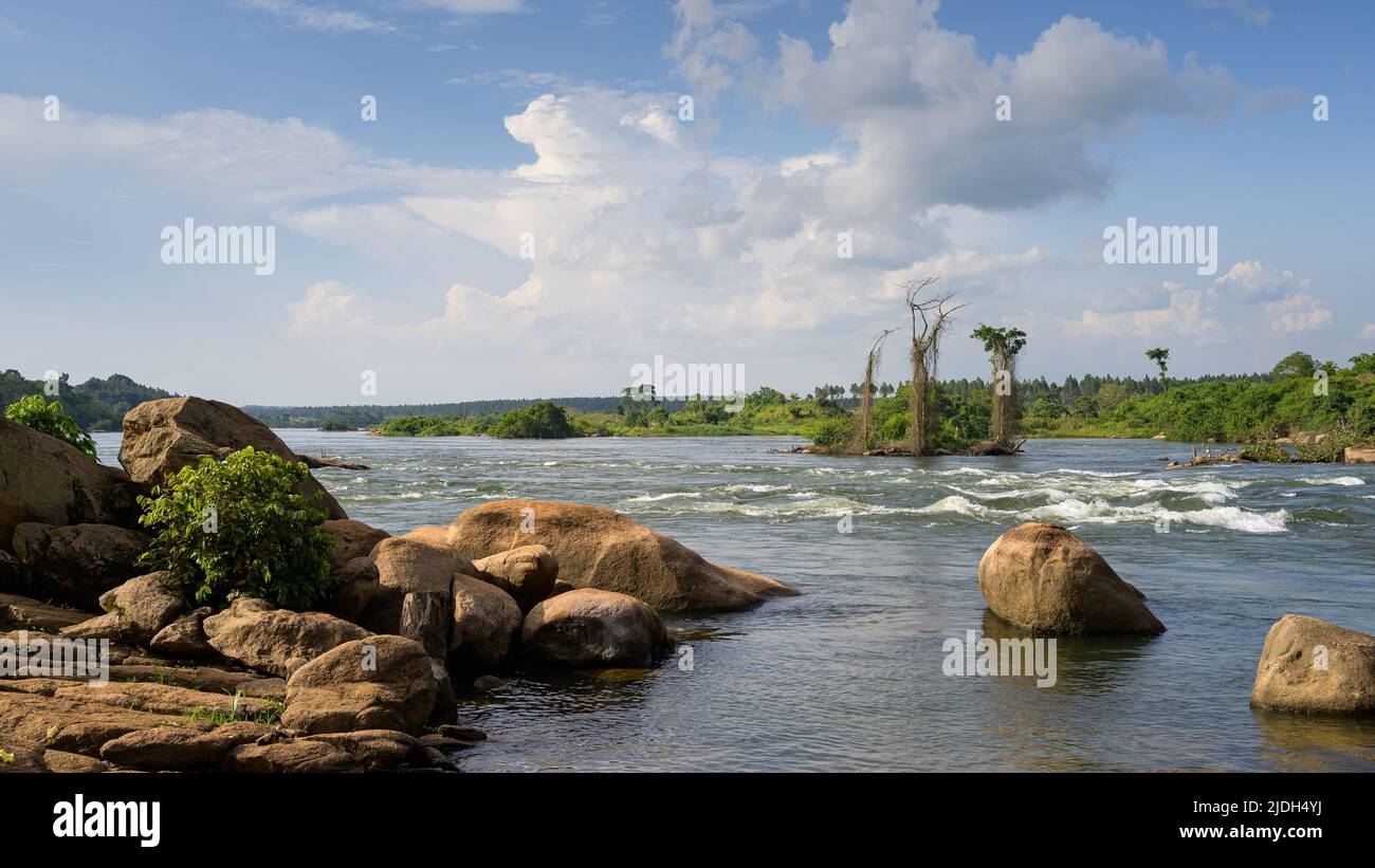 The Itanda Falls of the Victoria Nile in Uganda, sunny day in May Stock ...