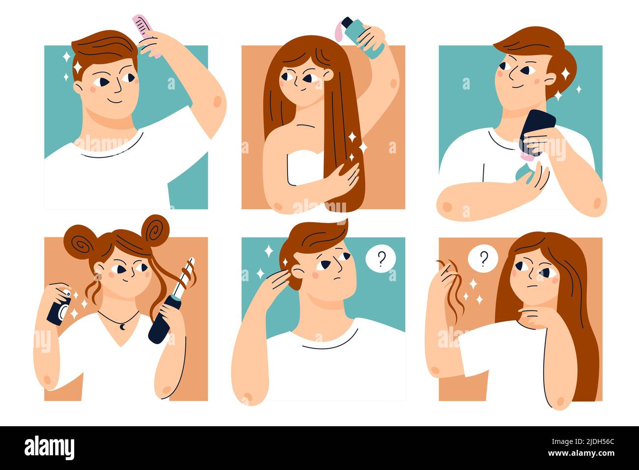 Woman applying hair serum Stock Vector Images - Alamy