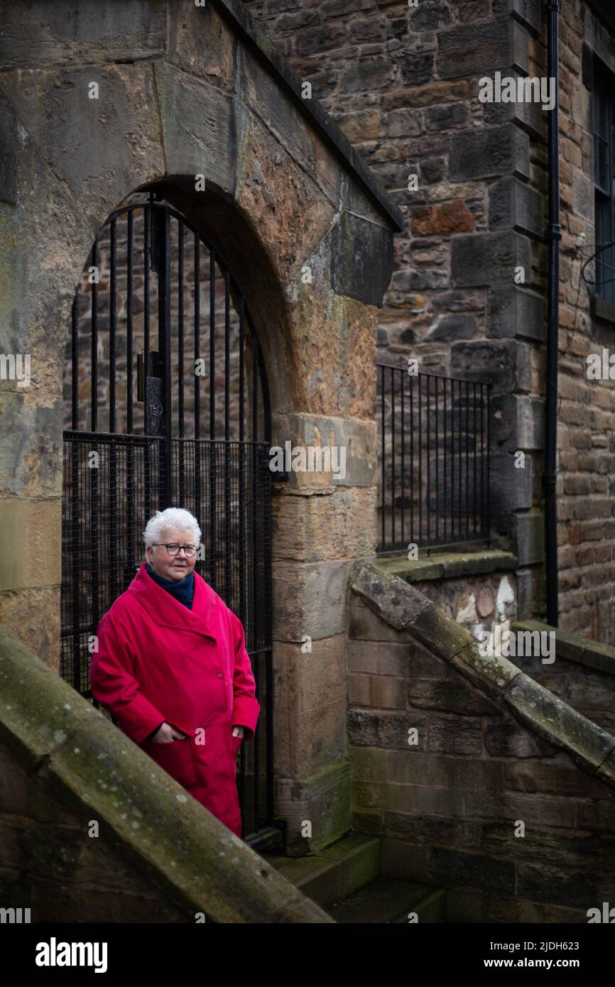 Val McDermid, crime writer, photographed with a backdrop of Edinburgh ...