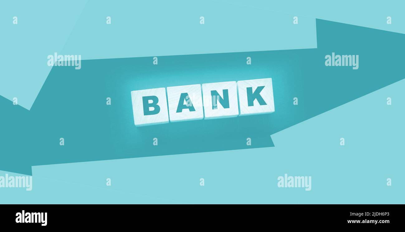 Bank word concept written on wooden cubes on black table. Banking ...