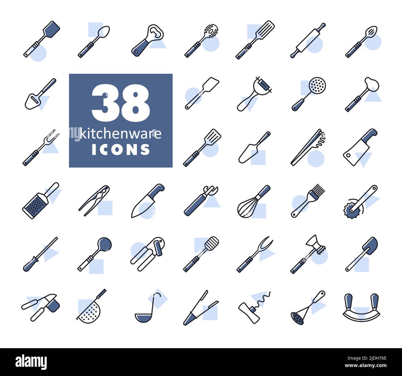 Kitchenware and kitchen appliances vector isolated icon set. Graph ...