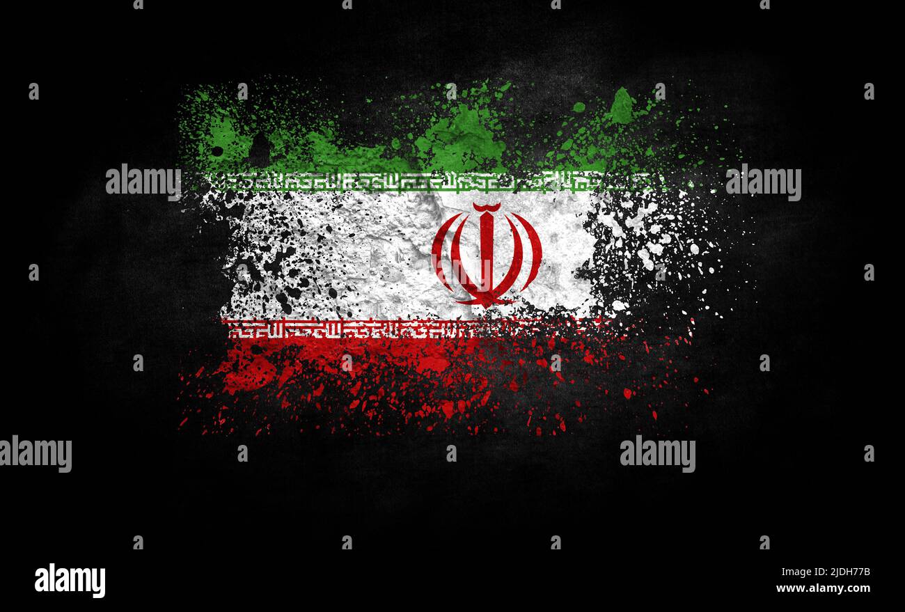 brush painted flag of Iran isolated on black background Stock Photo - Alamy