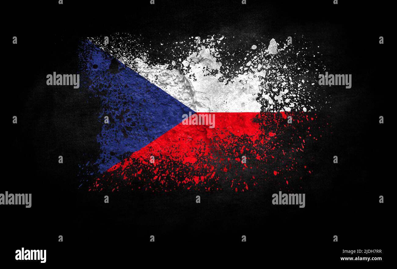 brush painted flag of Czech Republic isolated on black background Stock ...