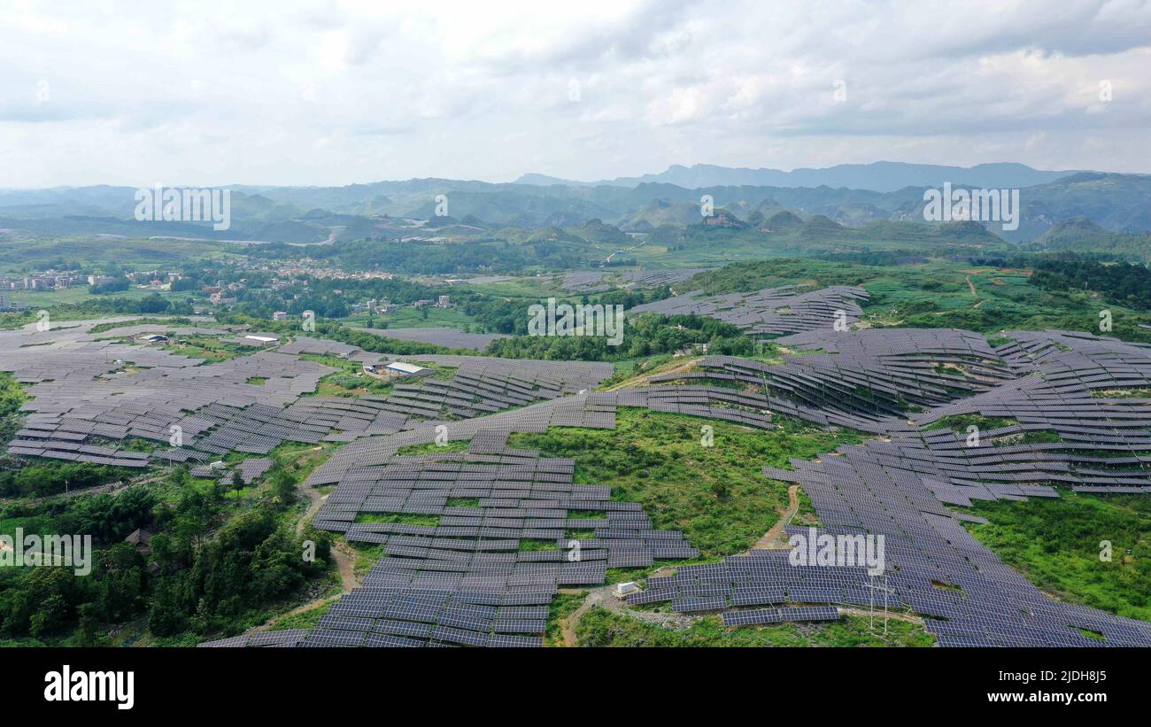 ANLONG, CHINA - JUNE 21, 2022 - An aerial photo taken on June 21, 2022 shows a photovoltaic ...