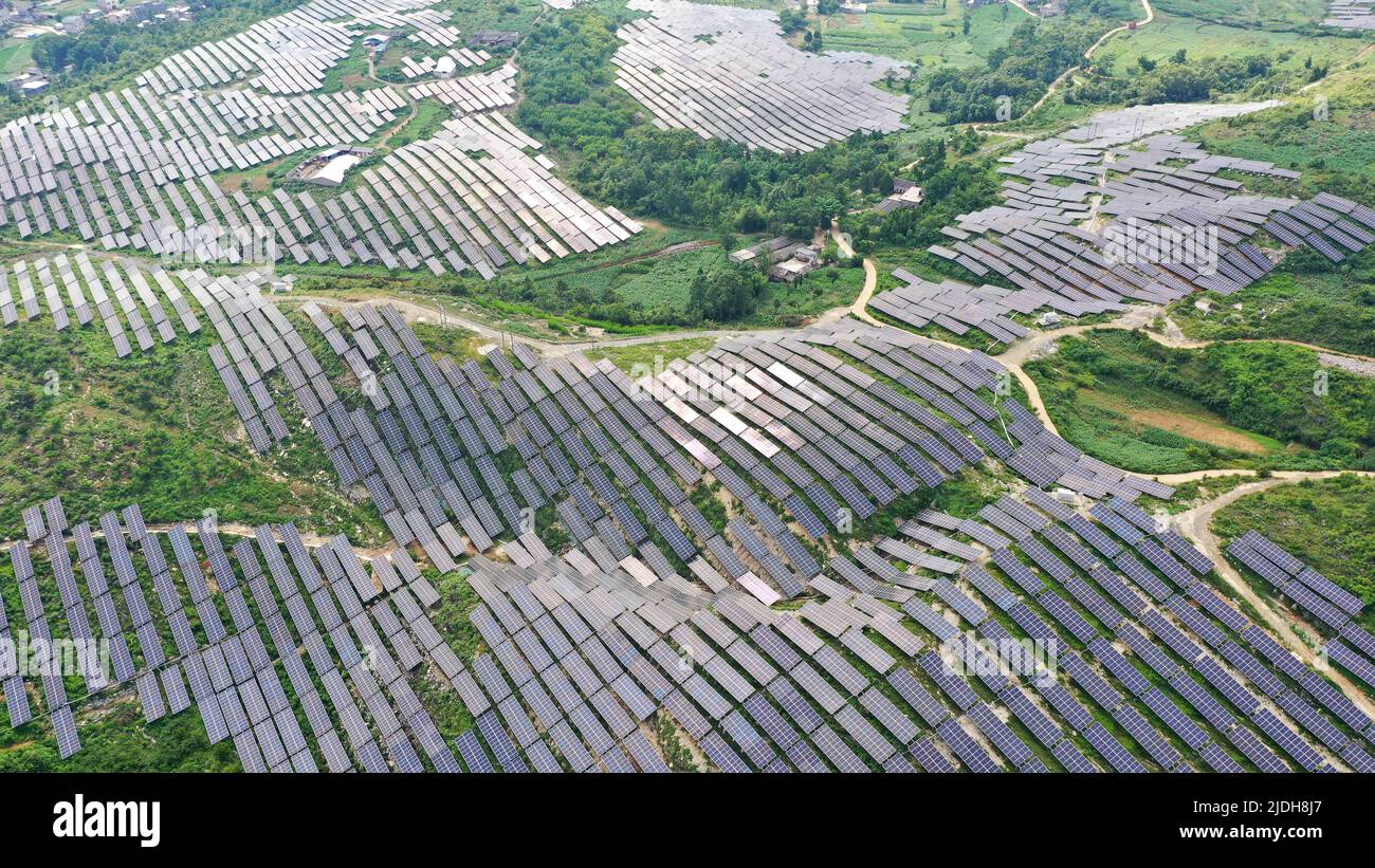 ANLONG, CHINA - JUNE 21, 2022 - An aerial photo taken on June 21, 2022 shows a photovoltaic ...