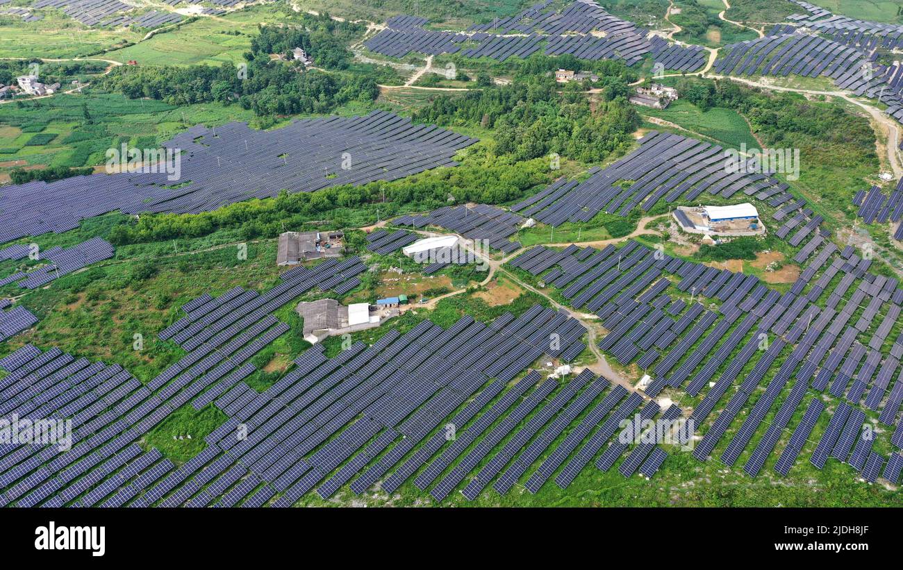 ANLONG, CHINA - JUNE 21, 2022 - An aerial photo taken on June 21, 2022 shows a photovoltaic ...