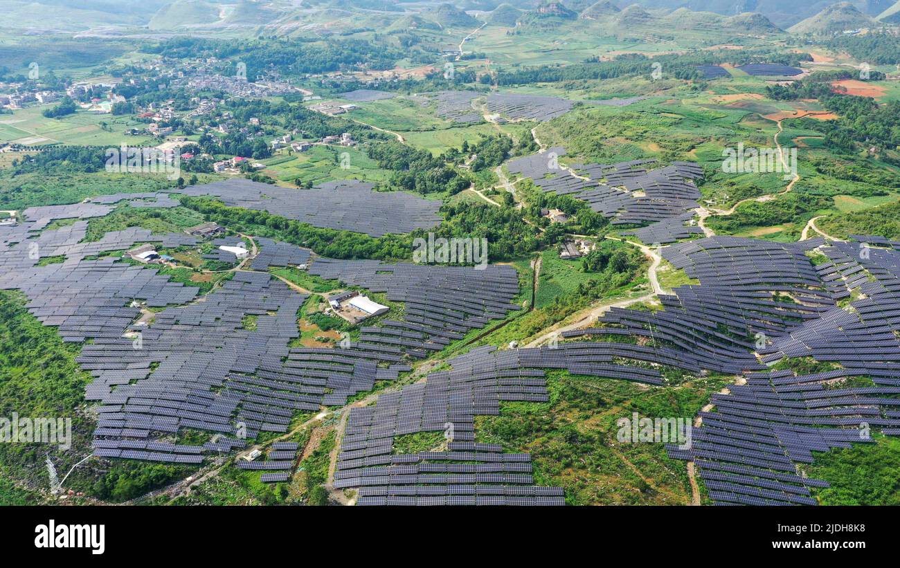 ANLONG, CHINA - JUNE 21, 2022 - An aerial photo taken on June 21, 2022 shows a photovoltaic ...