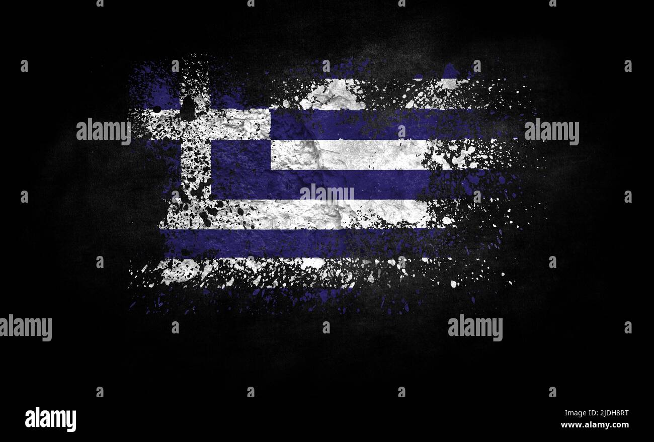 brush painted flag of Greece isolated on black background Stock Photo ...