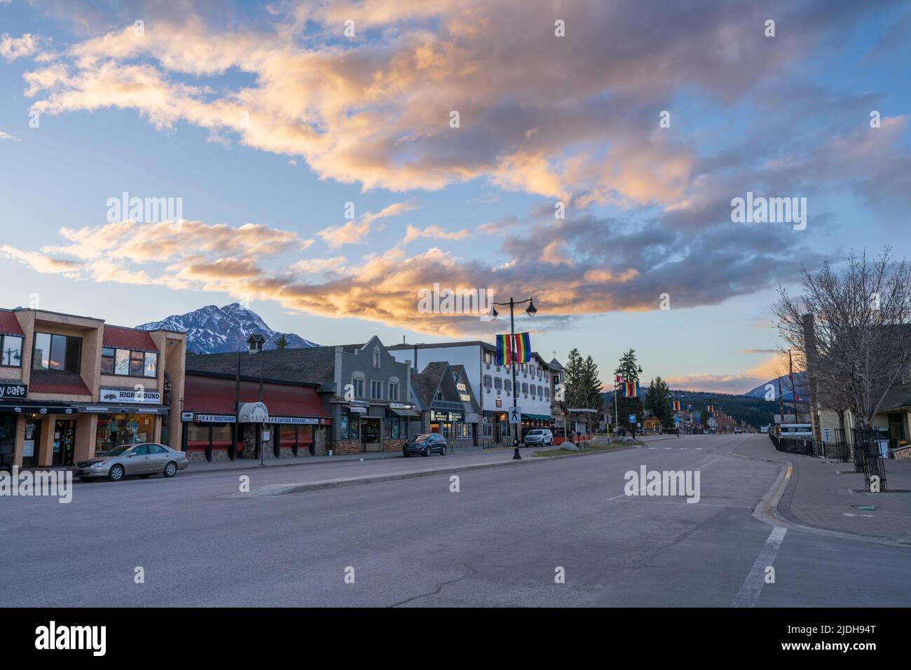 Jasper, Alberta, Canada - May 4 2021 : Street view of Town Jasper in ...