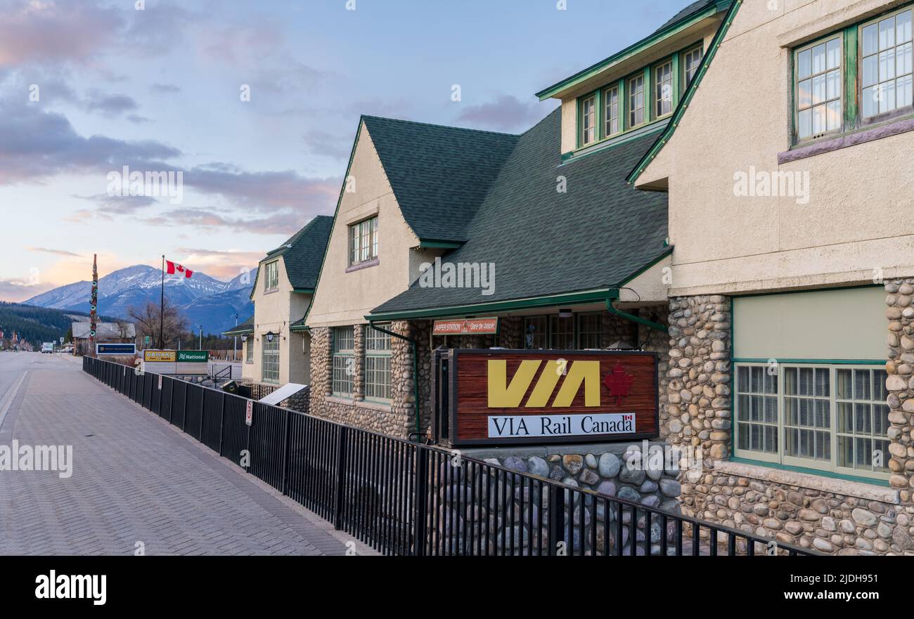 Jasper, Alberta, Canada - May 4 2021 : Via Rail Jasper station. Jasper ...