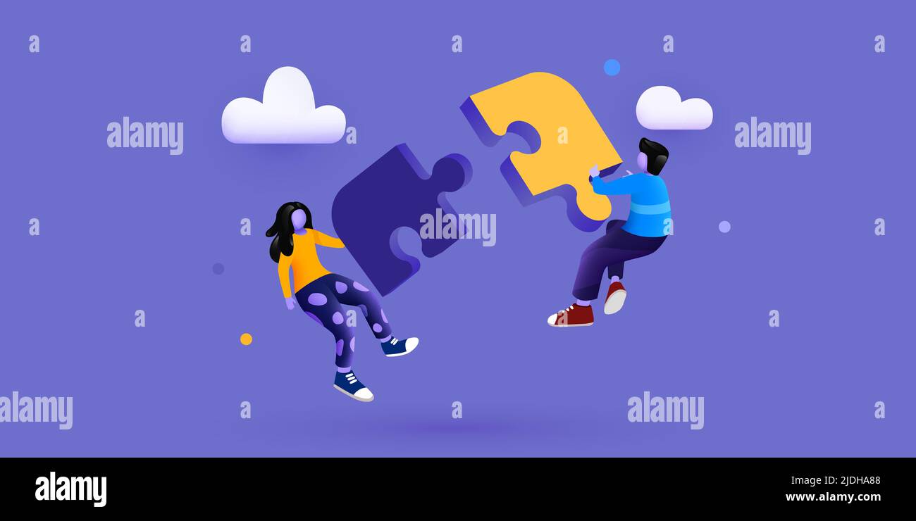 People fly around jigsaw puzzle. Cooperation, Teamwork and partnership ... People fly around jigsaw puzzle. Cooperation, Teamwork and partnership ...