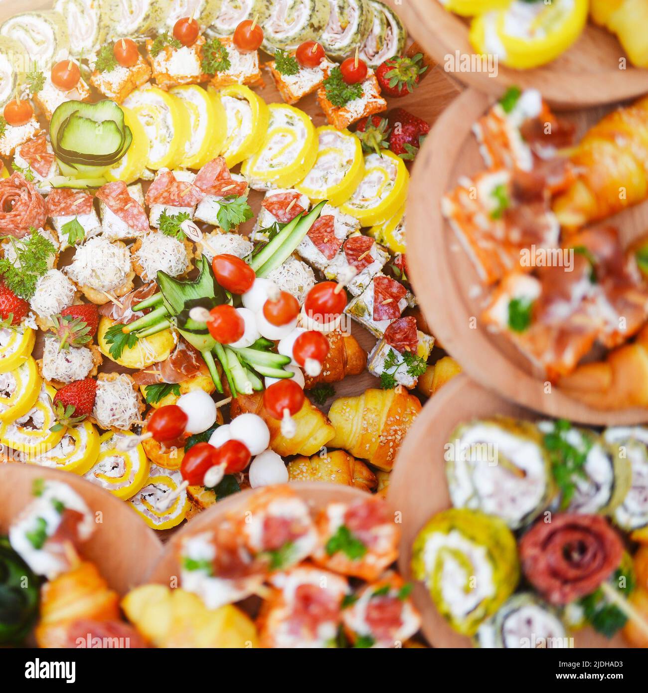 Top down view of arranged canape food served Stock Photo - Alamy